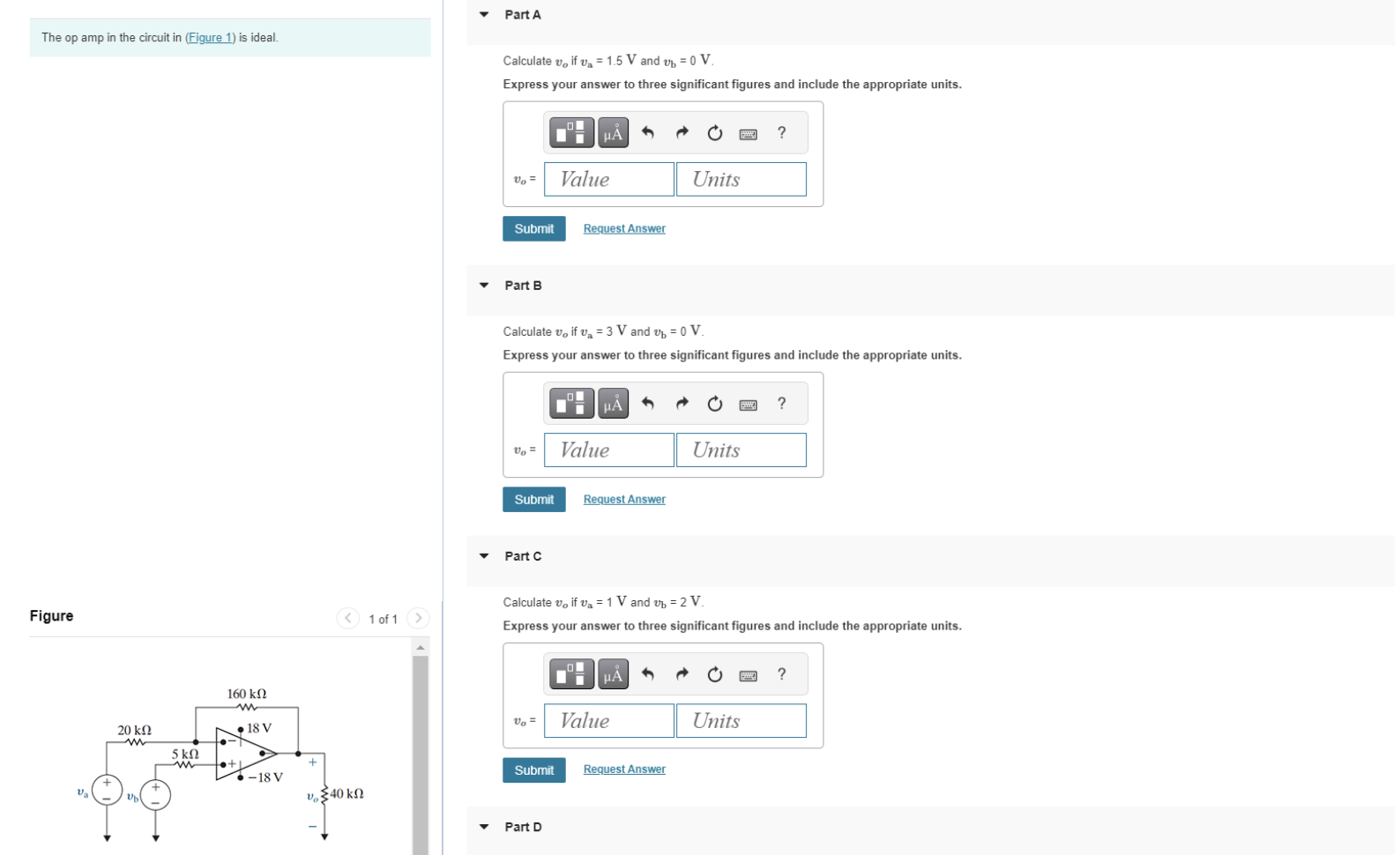 Solved Calculate vo if va=1.5 V and vb=0 V. Express your | Chegg.com