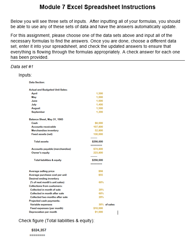 Module 7 Excel Spreadsheet Instructions Below you | Chegg.com