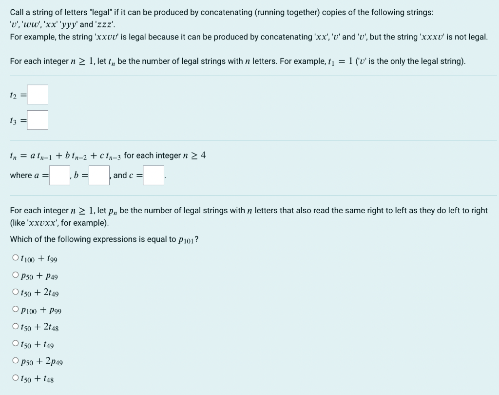 Solved Call a string of letters "legal" if it can be | Chegg.com