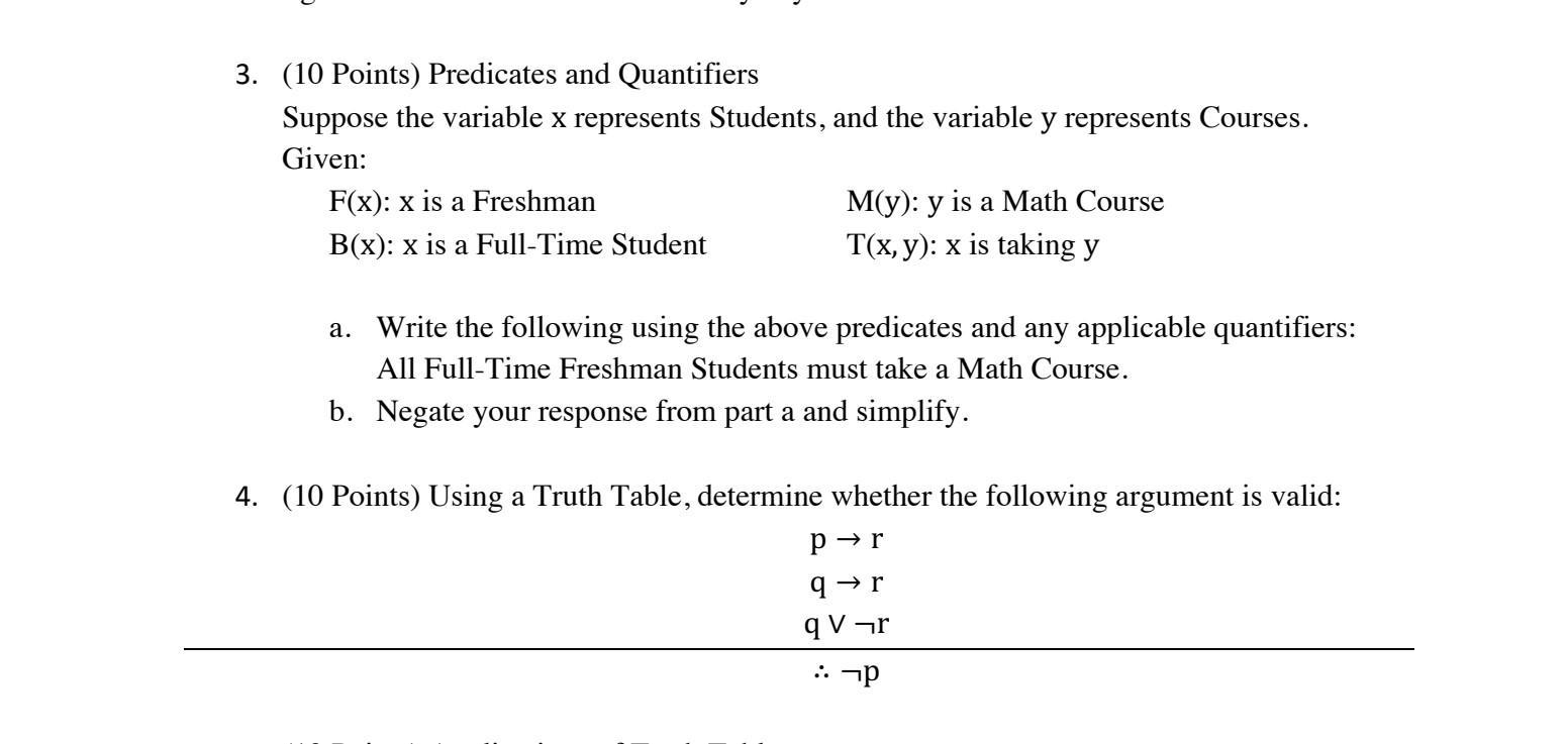 Solved 3 10 Points Predicates And Quantifiers Suppose The 