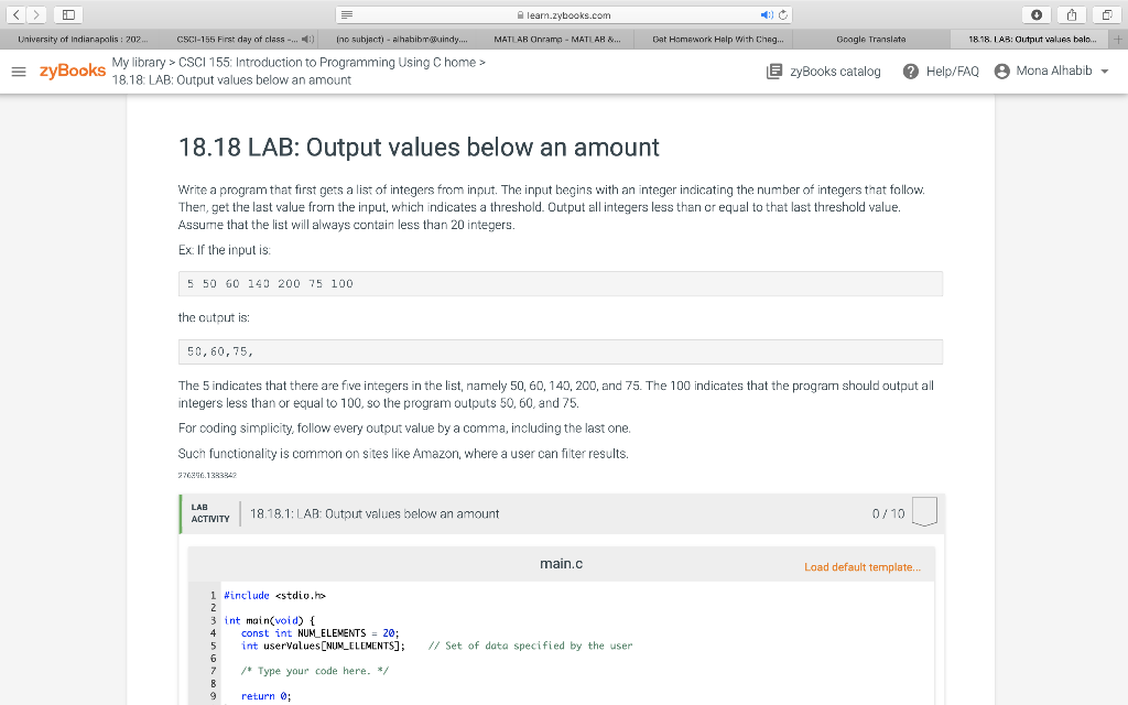 Solved H leam.zybooks.com University of Indianapolis : 202.. | Chegg.com