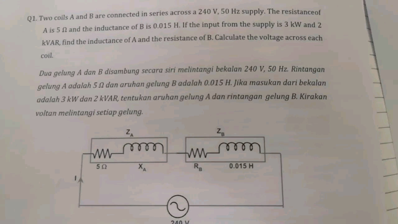 Solved Q1. ﻿Two coils A and B are connected in series across | Chegg.com