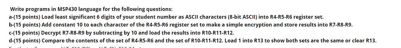Write programs in MSP430 language for the following | Chegg.com