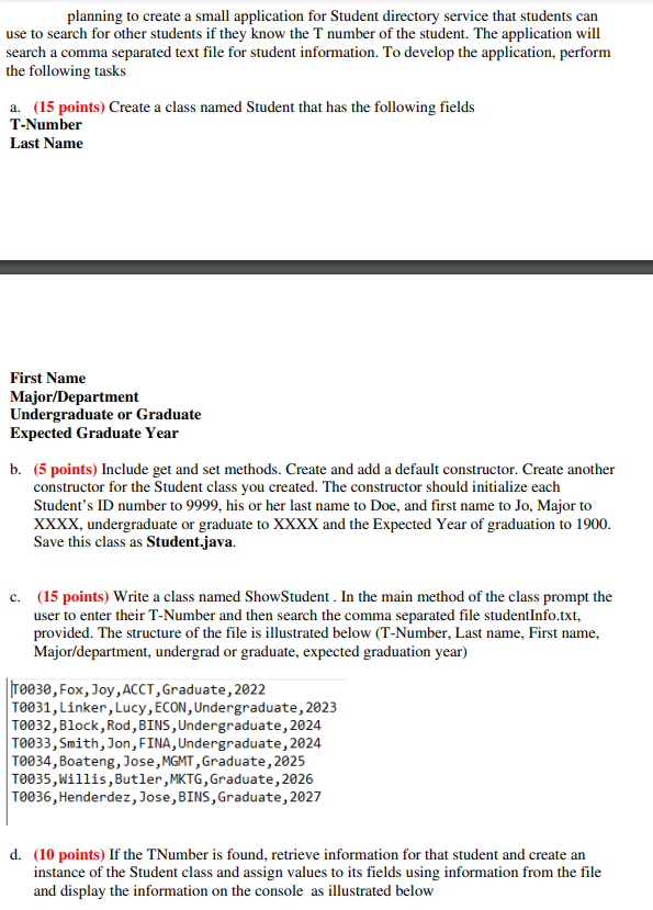 Solved planning to create a small application for Student | Chegg.com