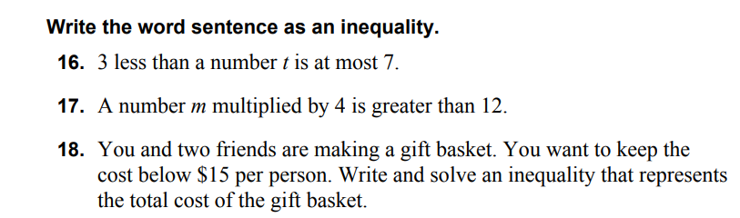 Solved Write the word sentence as an inequality. 16. 3 less | Chegg.com