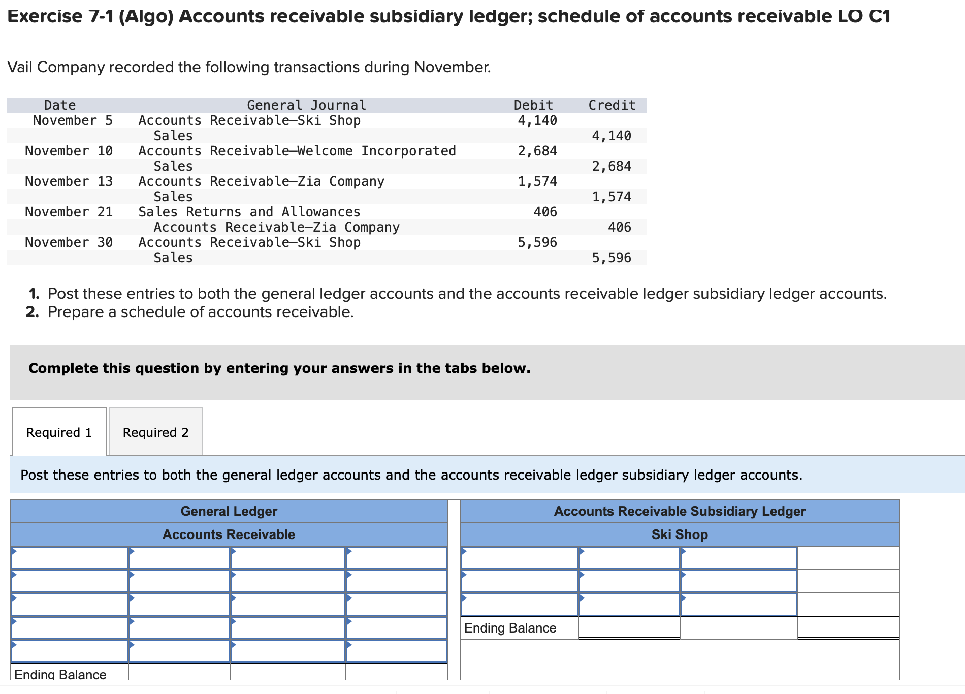 Solved Exercise 7-1 (Algo) Accounts receivable subsidiary | Chegg.com