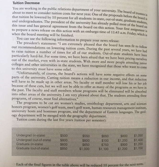 Solved Tuition Decrease You are working in the public | Chegg.com