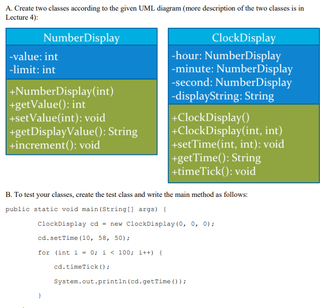 Solved A. Create two classes according to the given UML | Chegg.com