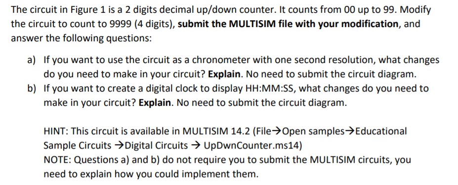 The circuit in Figure 1 is a 2 digits decimal up/down | Chegg.com