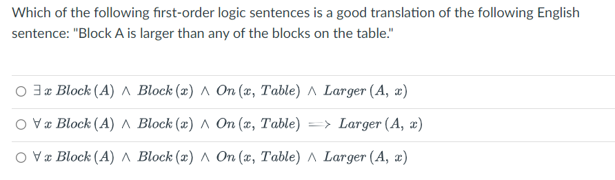 Solved Which of the following first-order logic sentences is | Chegg.com
