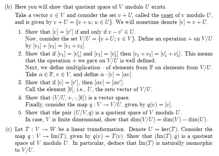 3. Quotient space. (a) Let V be a vector space over | Chegg.com