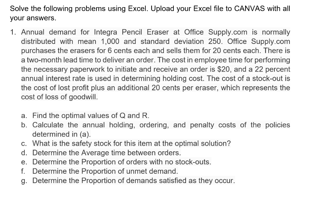 Solve the following problems using Excel. Upload your | Chegg.com
