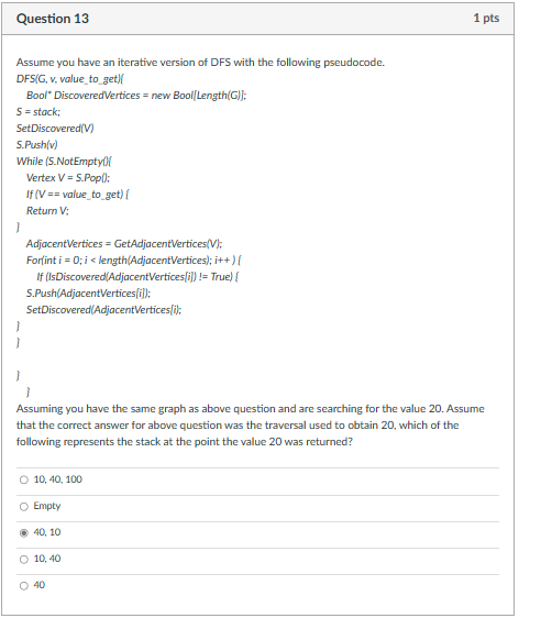 Assume you have an iterative version of DFS with the | Chegg.com