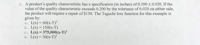 Solved 2. A product's quality characteristic has a | Chegg.com