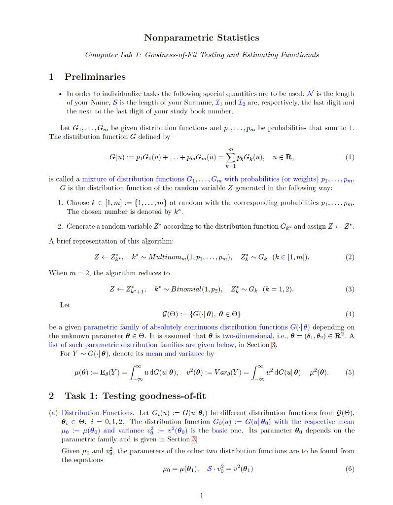 Nonparametric Statistics Computer Lab 1: | Chegg.com
