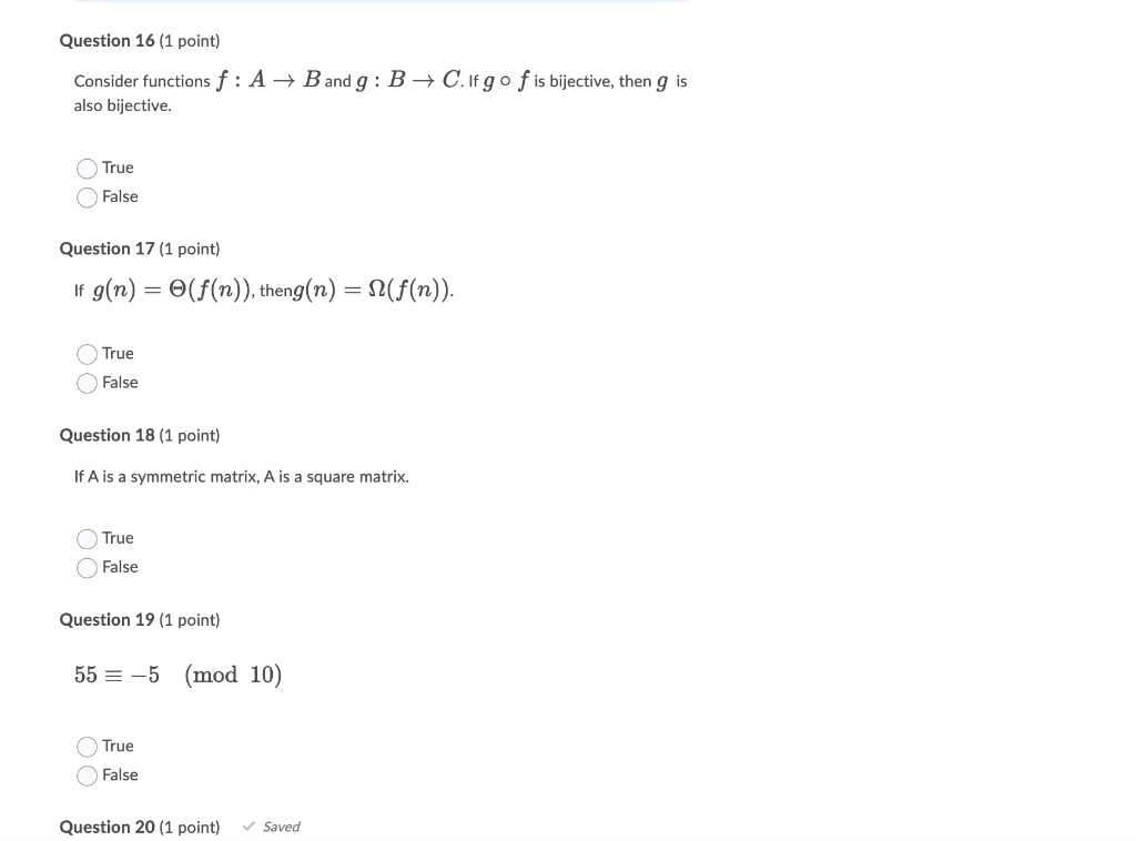 Solved Question 16 (1 point) Consider functions f : A + B | Chegg.com