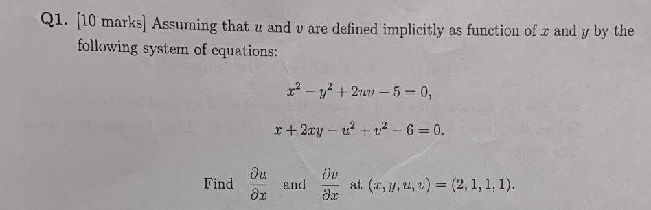 Solved 1. [ 10 marks] Assuming that u and v are defined | Chegg.com