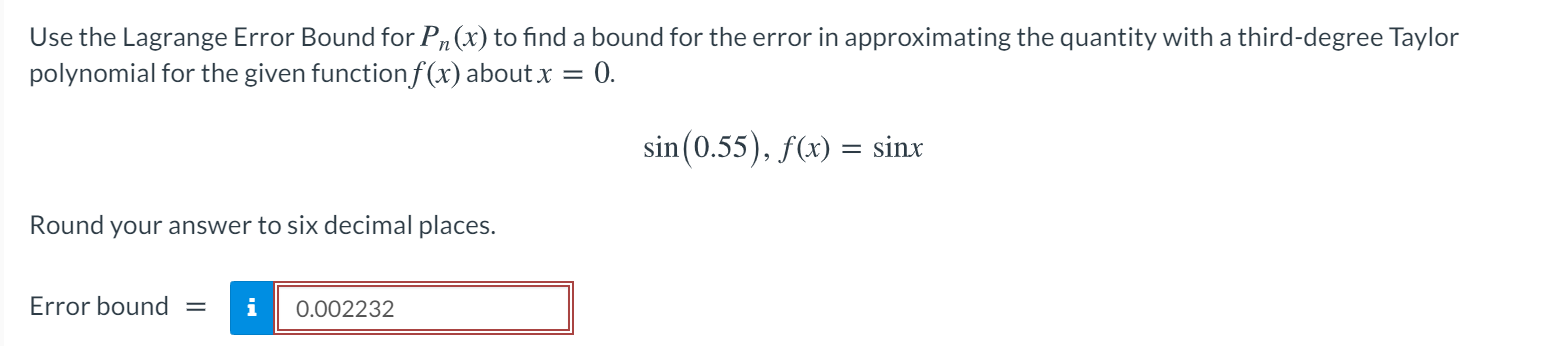 Solved Use the Lagrange Error Bound for Pn(x) to find a | Chegg.com