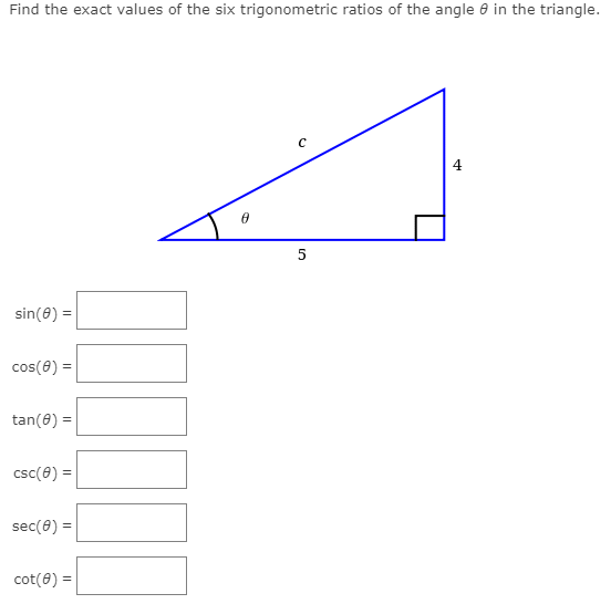 Solved Find the exact values of the six trigonometric ratios | Chegg.com