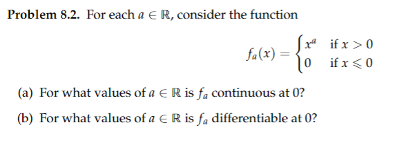 Solved Problem 8.2. For each a∈R, consider the function | Chegg.com