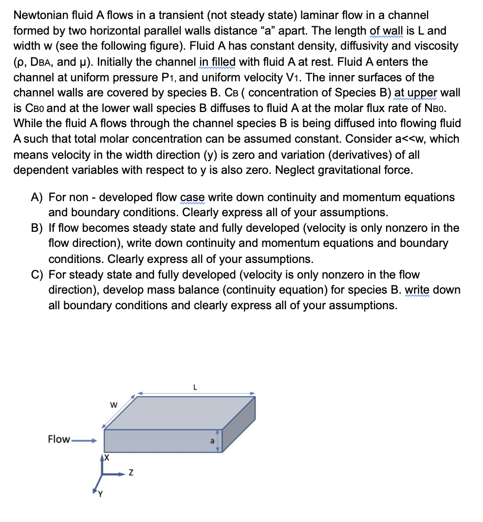 Newtonian fluid A flows in a transient (not steady | Chegg.com