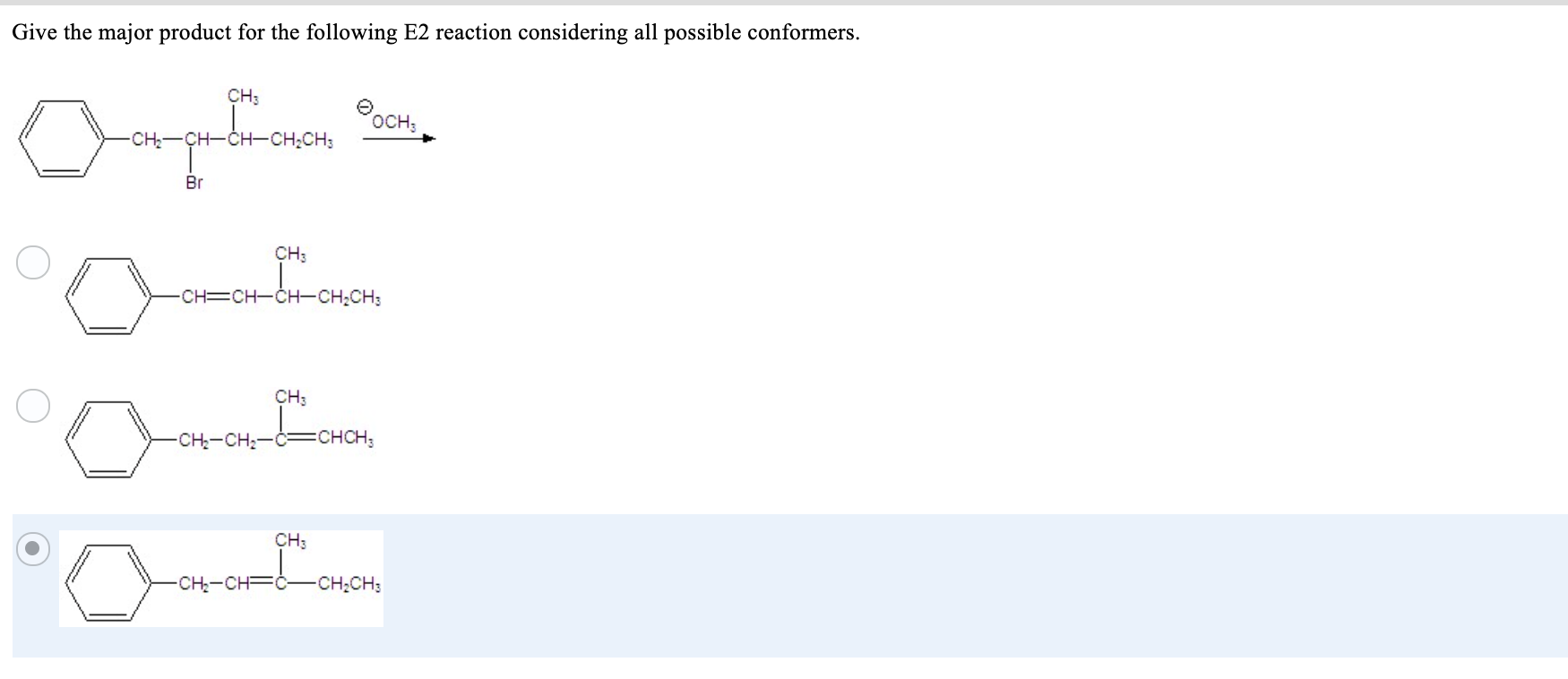 Solved Give the major product for the following E2 reaction | Chegg.com