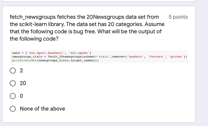 Solved 5 points fetch_newsgroups fetches the 20Newsgroups | Chegg.com