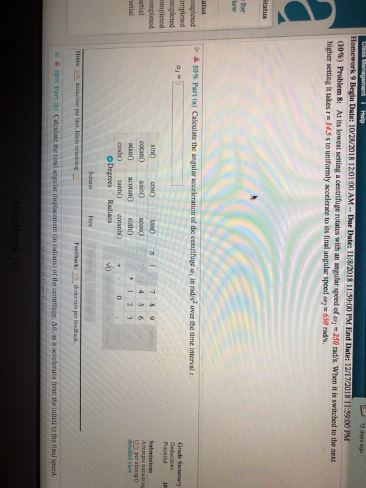 Solved Homework 9 Begin Date: 10/28/2018 12:01:00 AM-Due | Chegg.com