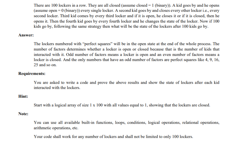 Solved There are 100 lockers in a row. They are all closed | Chegg.com
