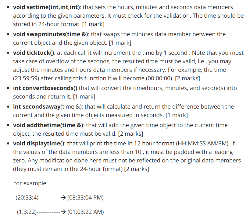 Solved Part1: [20 Marks] Define and implement a class MyTime | Chegg.com