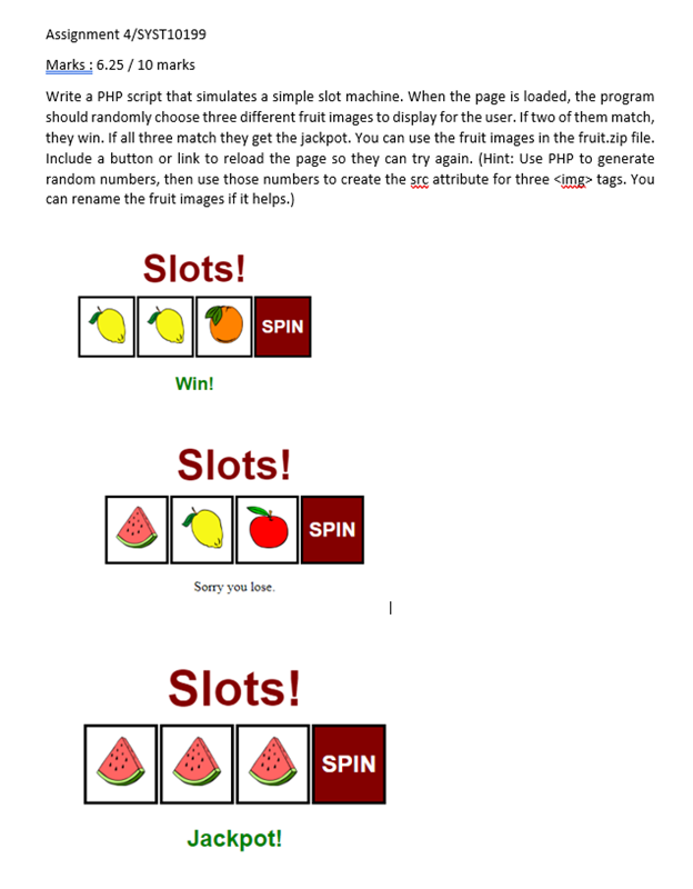 Solved Write A Php Script That Simulates A Simple Slot 
