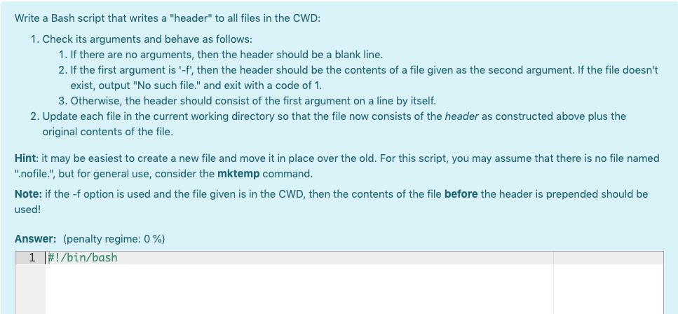 Write a Bash script that writes a "header" to all | Chegg.com