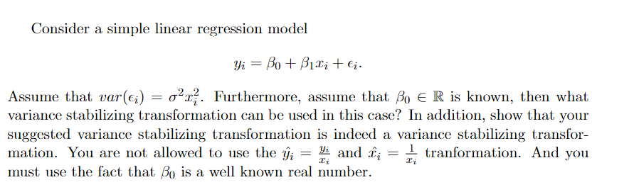 Consider a simple linear regression model Yi Bo + | Chegg.com
