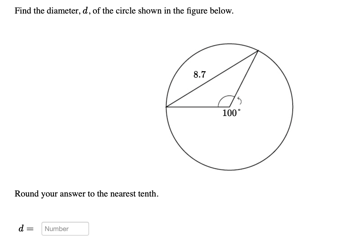 Solved Find the diameter, d, of the circle shown in the | Chegg.com