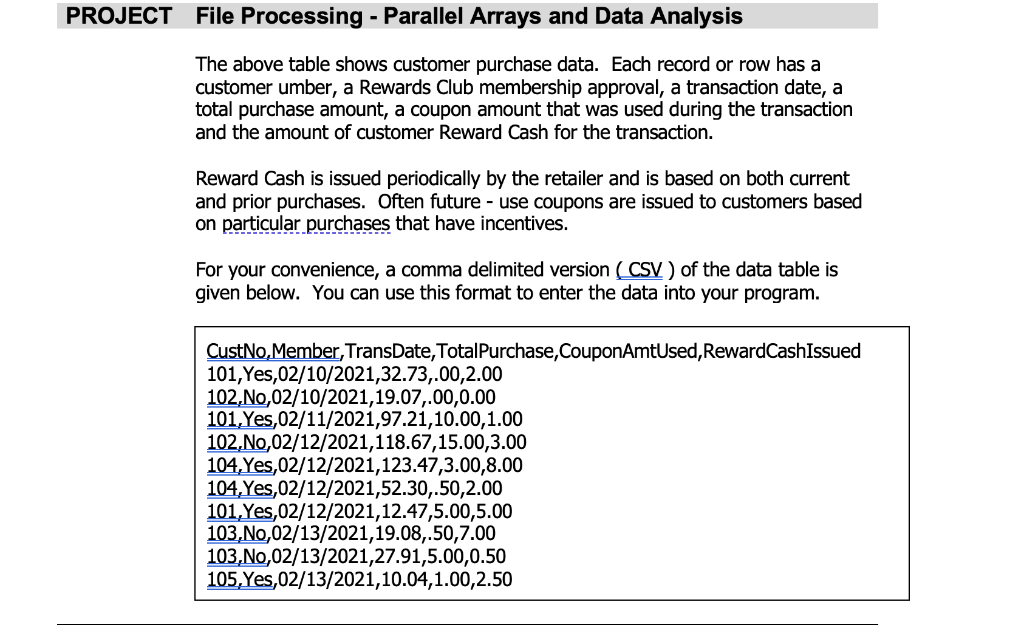 Solved PROJECT File Processing - Parallel Arrays and Data | Chegg.com