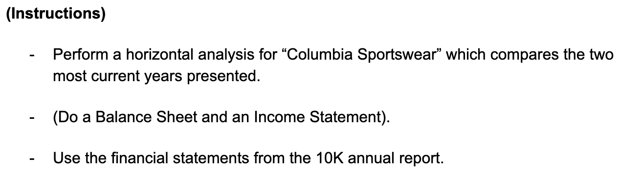 Solved (Instructions) Perform a horizontal analysis for | Chegg.com
