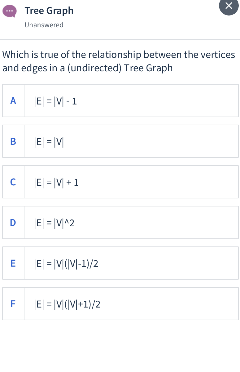 Solved X Tree Graph Unanswered Which is true of the | Chegg.com