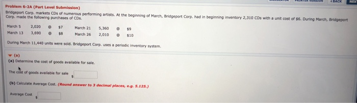 Solved Problem 6-2A (Part Level Submission) Bridgeport Corp. | Chegg.com