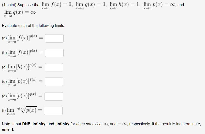 Solved f(x) = 0, lim g(x) = 0, lim h(r) = 1, lim p(x) = 0, | Chegg.com