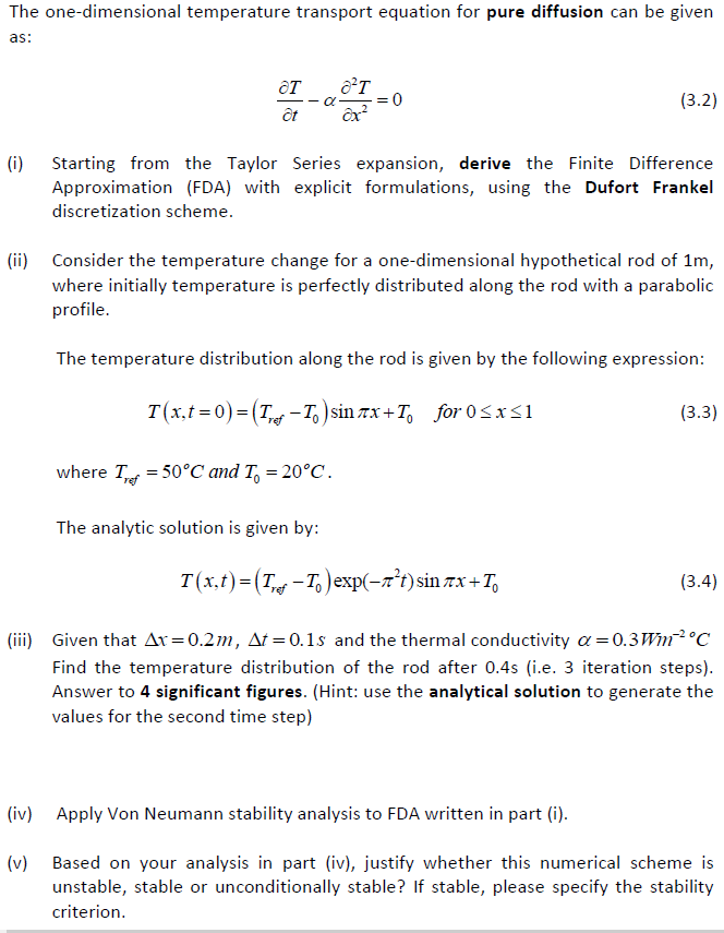 The one-dimensional temperature transport equation | Chegg.com