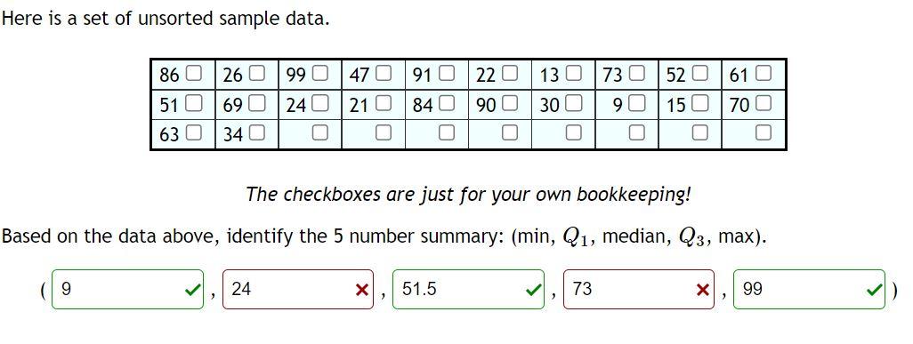 Solved Here is a set of unsorted sample data. The checkboxes | Chegg.com