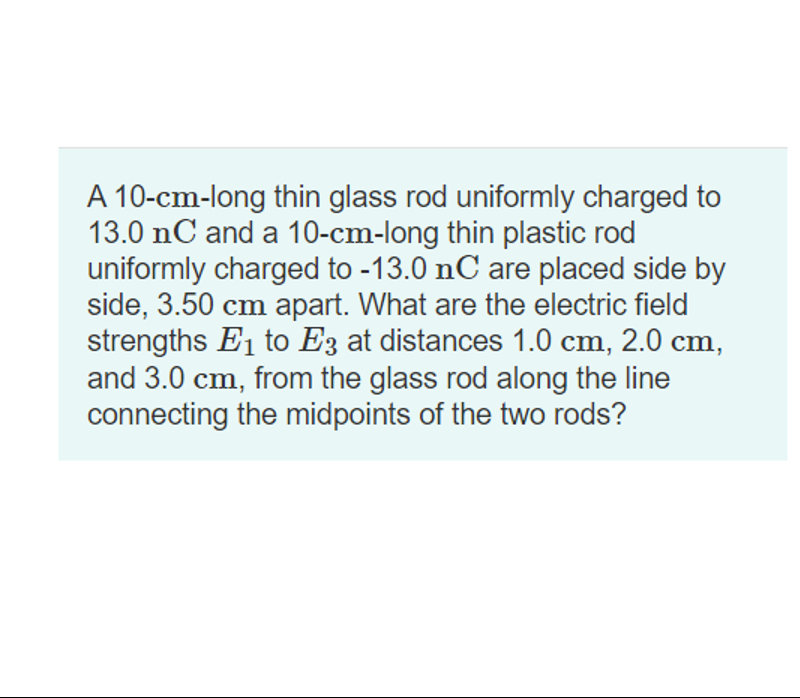 Solved A 10-cm-long thin glass rod uniformly charged to13.0 | Chegg.com