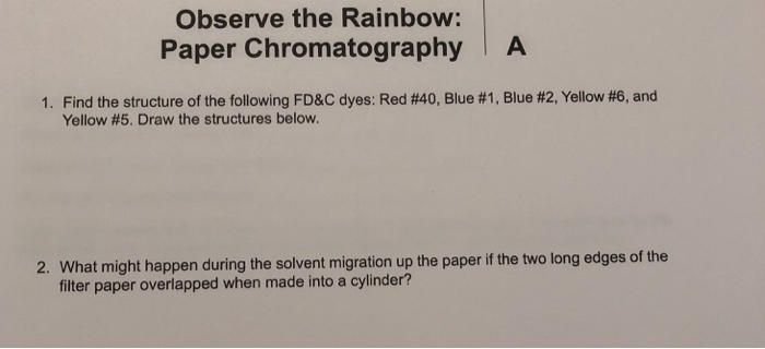 Solved Observe the Rainbow: Paper Chromatography A Find the | Chegg.com