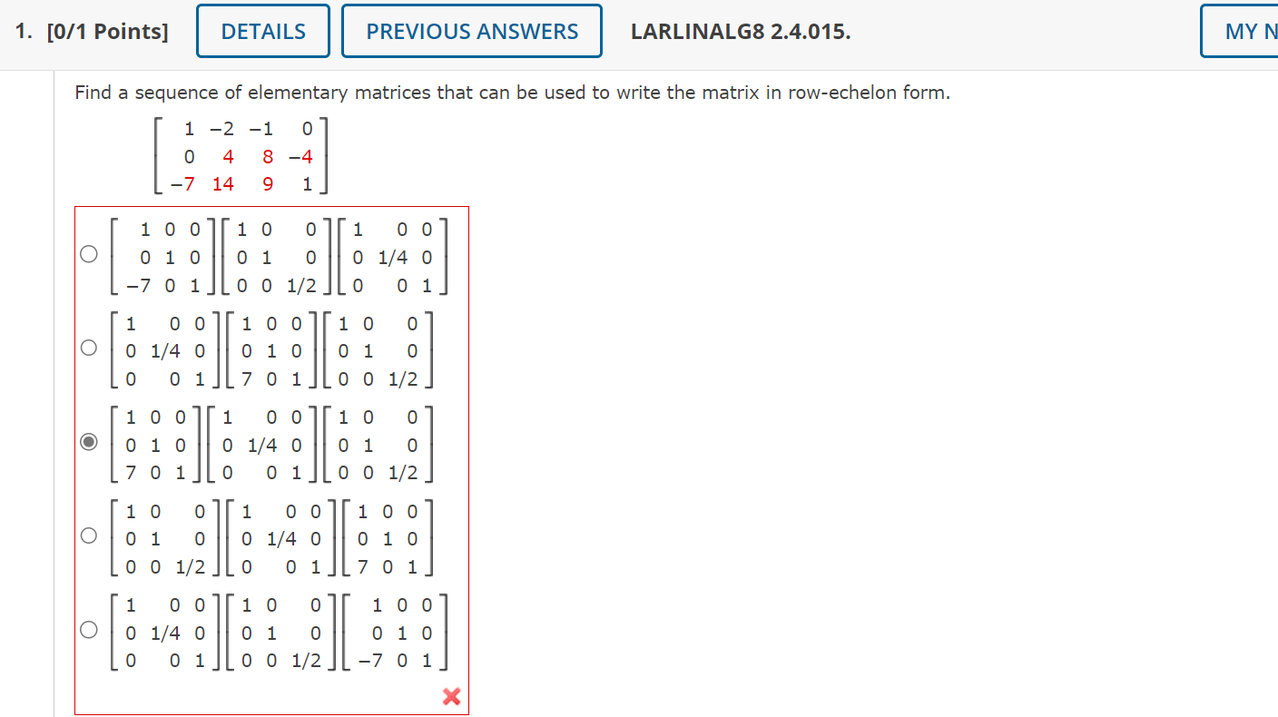 Solved Find a sequence of elementary matrices whose product | Chegg.com