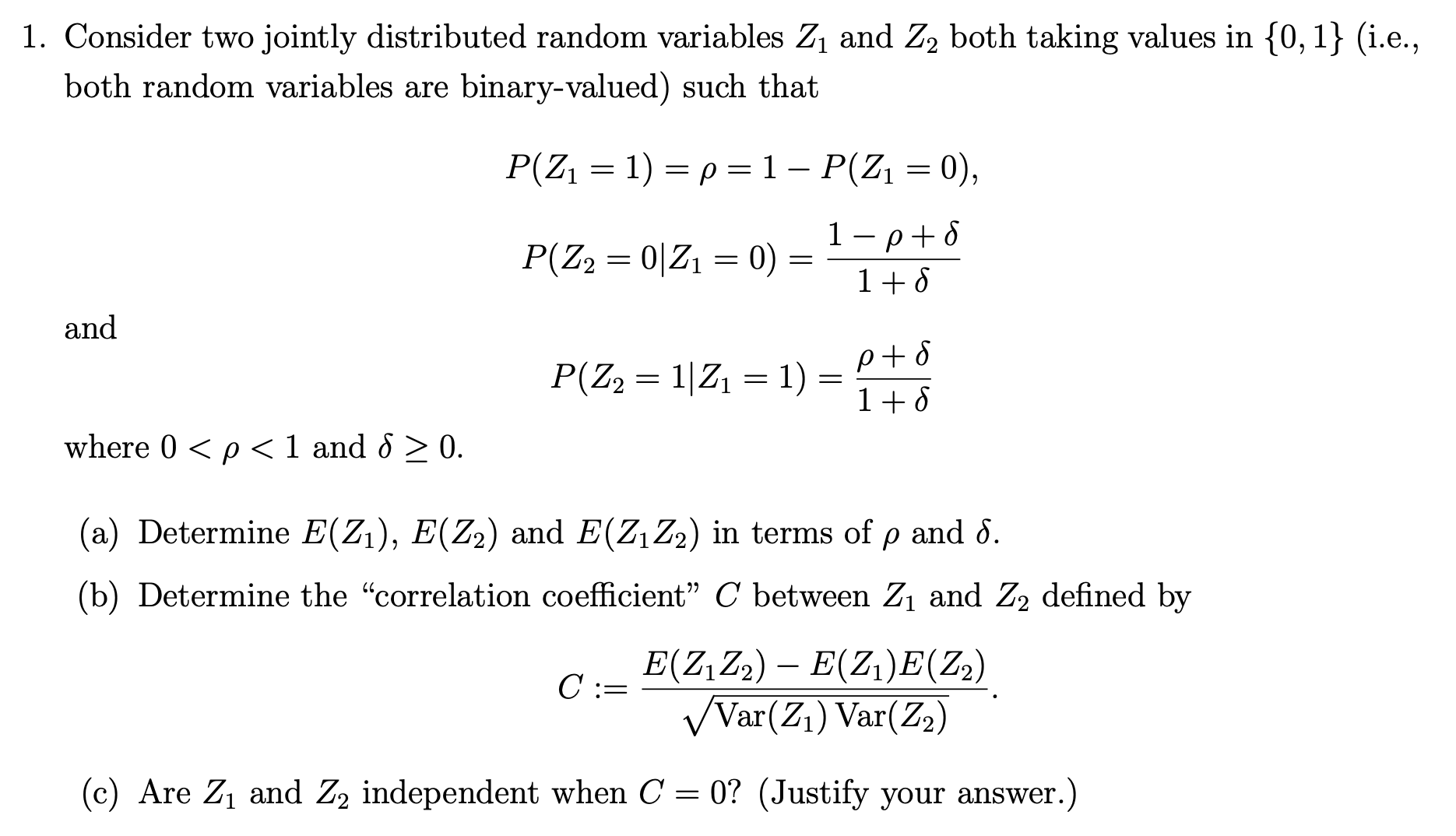 Solved Consider two jointly distributed random variables Z1 | Chegg.com