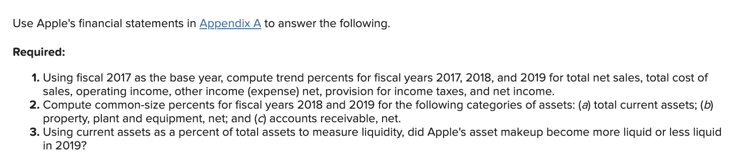 Solved Use Apple's financial statements in Appendix A to | Chegg.com