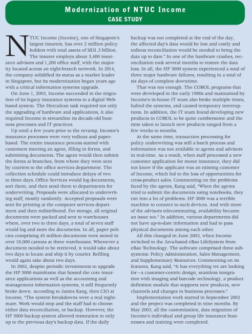 Solved Modernization of NTUC Income CASE STUDY TUC Income | Chegg.com