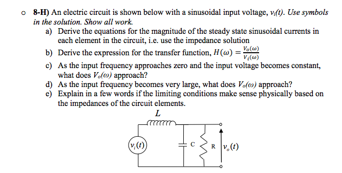Solved 8-H) An electric circuit is shown below with a | Chegg.com