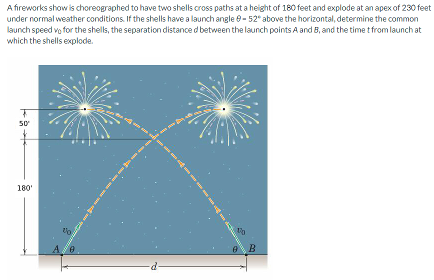 Solved A fireworks show is choreographed to have two shells | Chegg.com