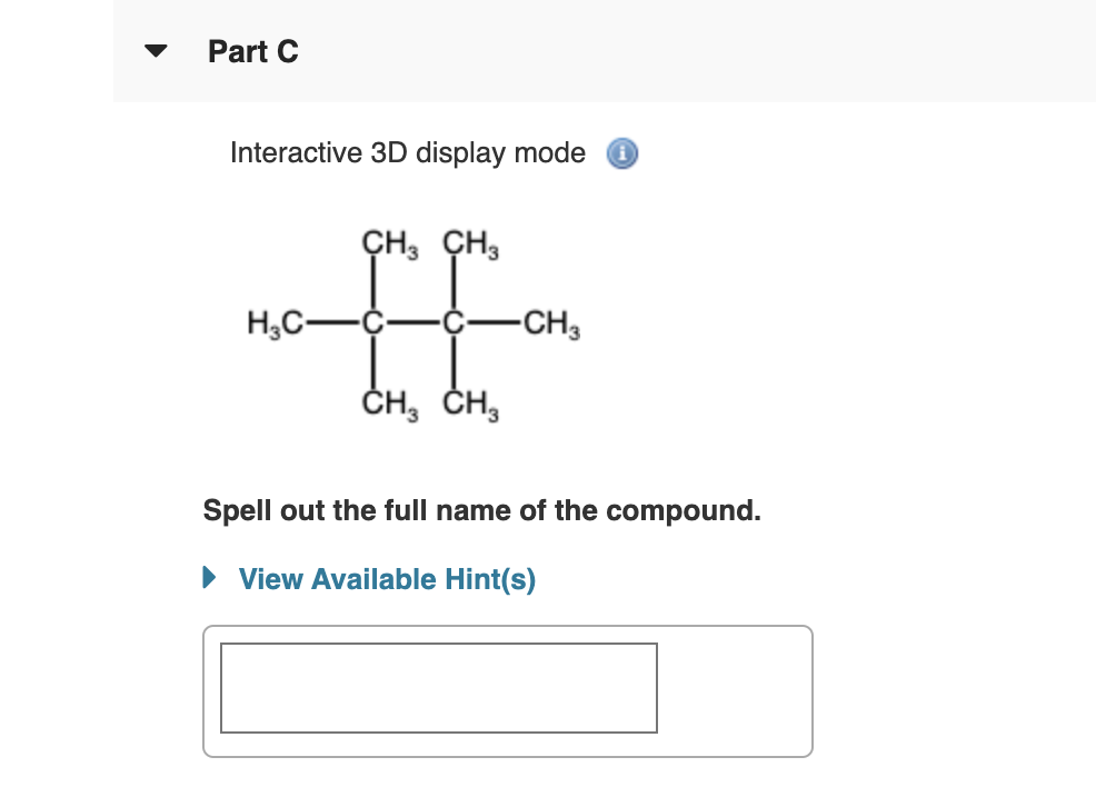 Solved Part A Interactive 3D display mode i CH3 HC- -CH3 | Chegg.com
